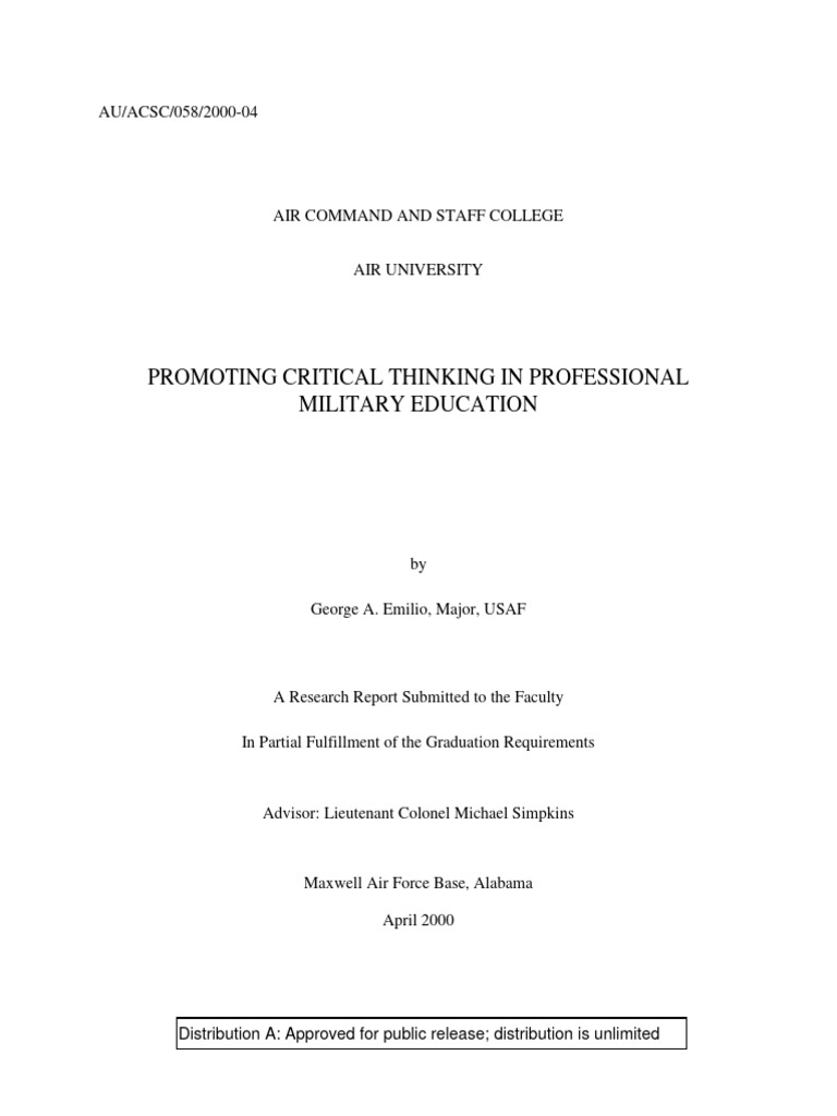 Promoting Critical Thinking in Professional Military Education | PDF ...