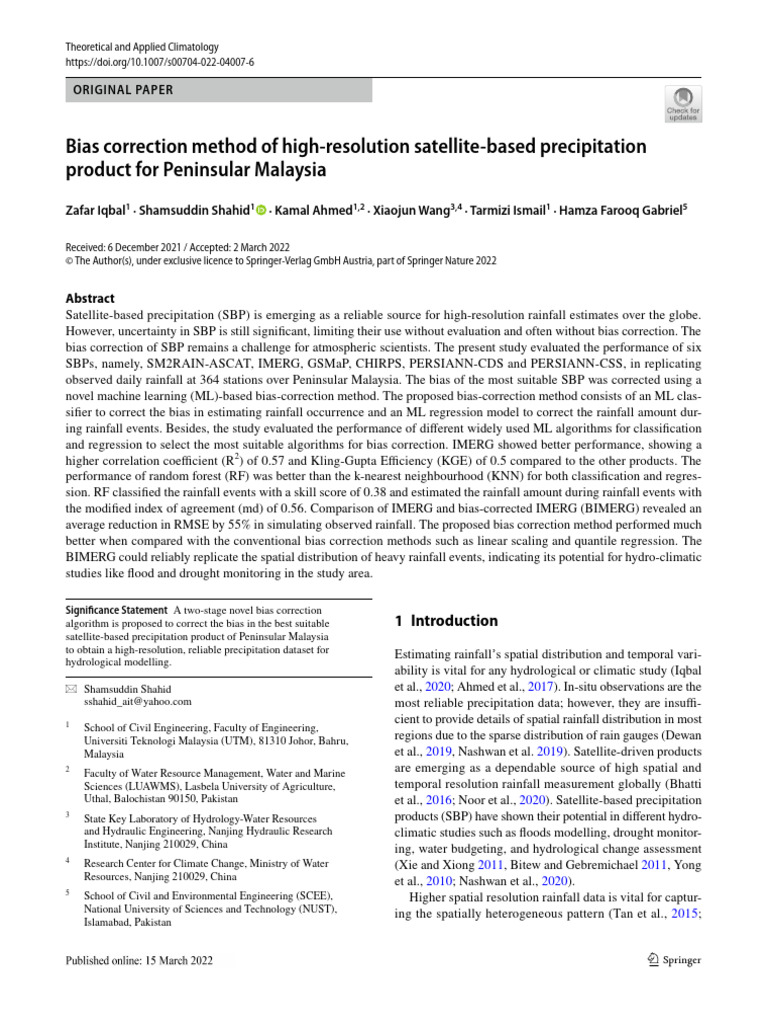 Bias Correction Method of High Resolution Satellite Based Precipitation | PDF | Machine Learning ...