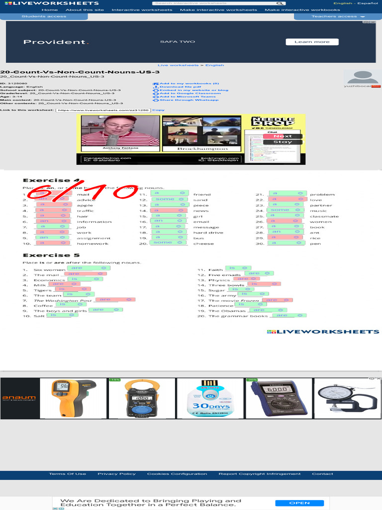 20 Count vs Non Count Nouns US 3 Worksheet | PDF | Worksheet | Computing