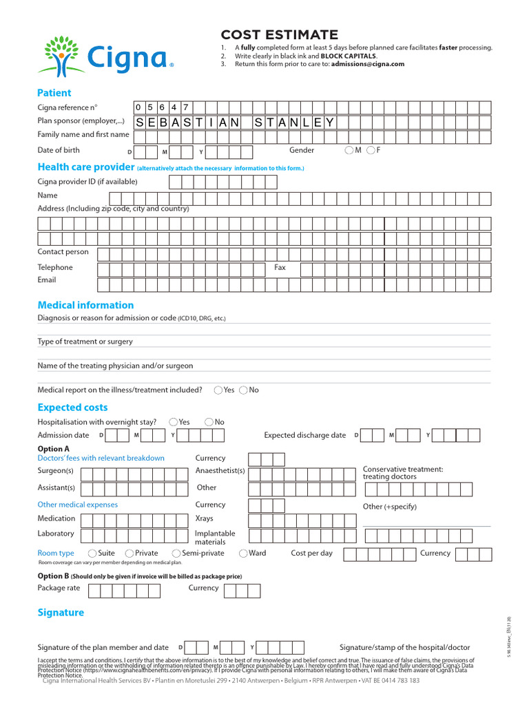STD Form Costestimate5 en | Download Free PDF | Hospital | Medicine