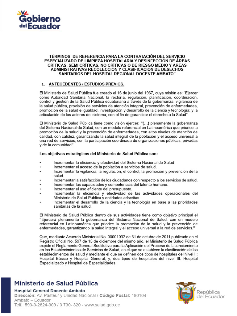 Hospital General Docente Ambato: Dirección: Av. Pasteur y Unidad ...
