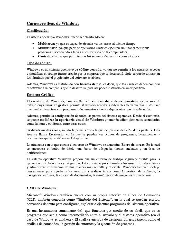 Características del sistema operativo Windows | PDF | Interfaz de línea ...
