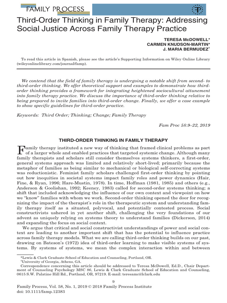 Third-Order Thinking in Family Therapy | PDF | Power (Social And ...