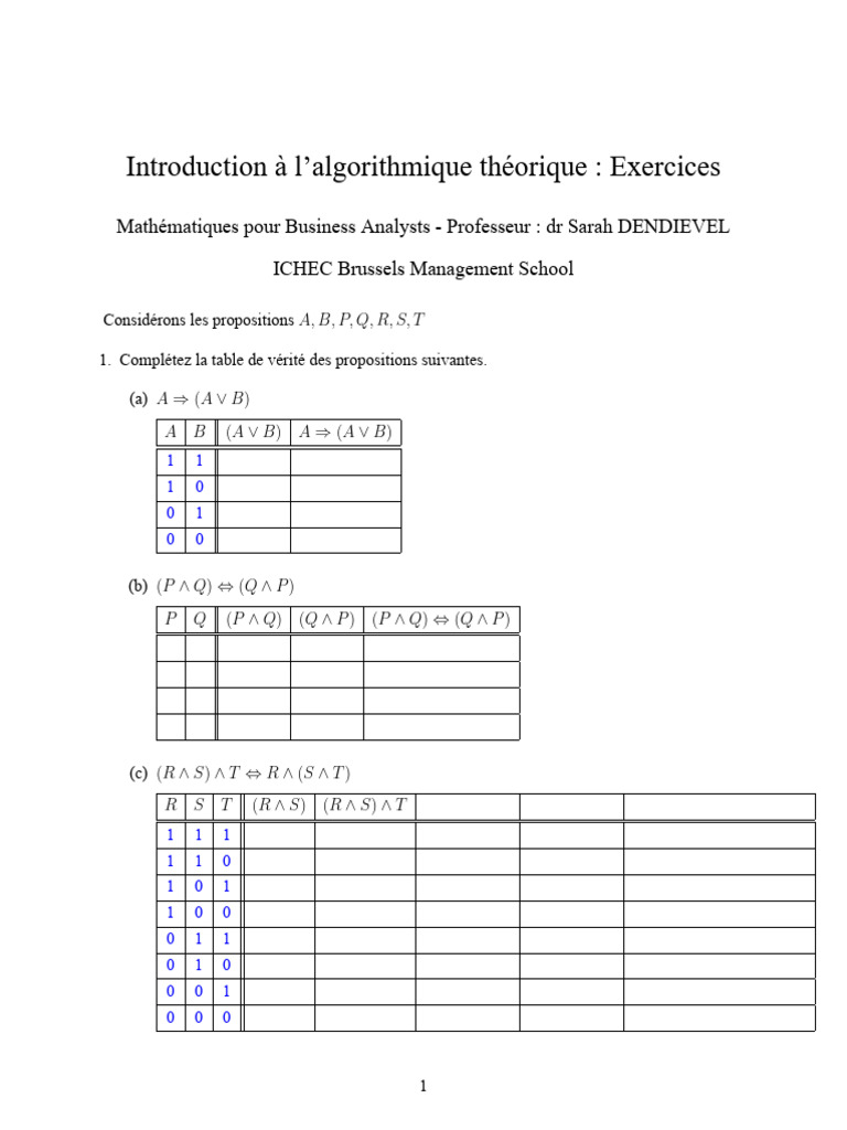 Algo Theorique Exercices | PDF | Mathématiques | Expression booléenne
