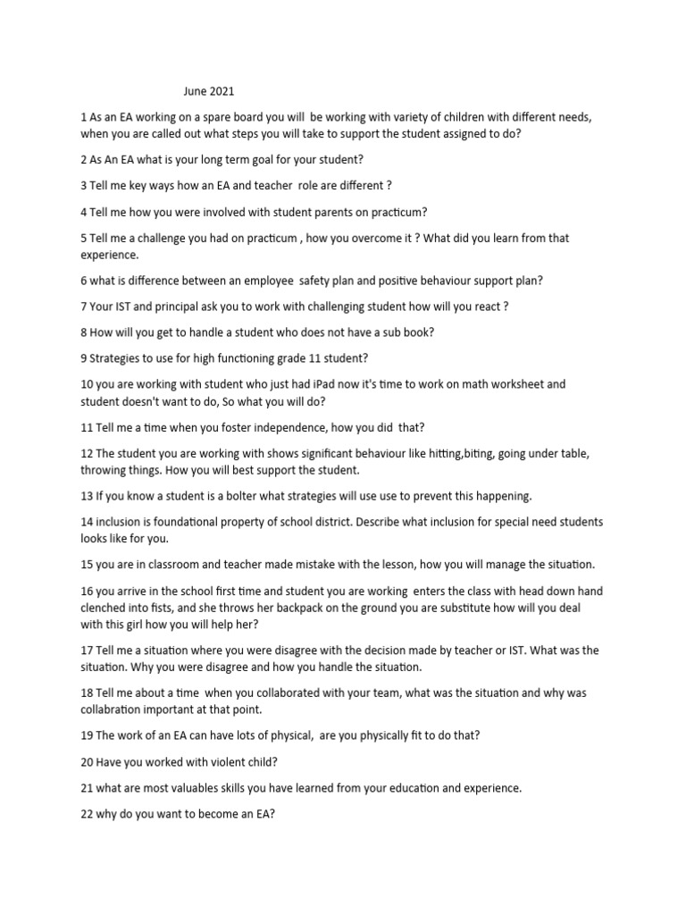 EA Interview Questions 2021 | PDF | Career & Growth