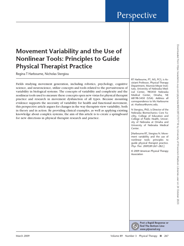 Movement Variability and The Use of Nonlinear Tools: Principles To ...