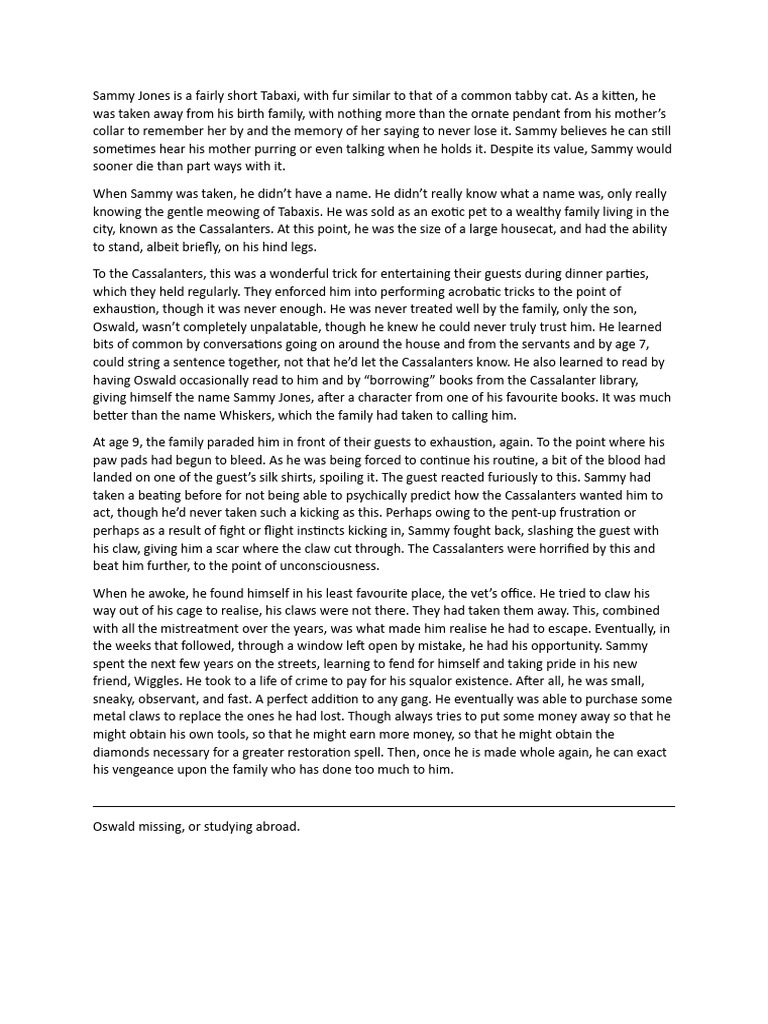 Sammy Jones Backstory & Known Lore | PDF