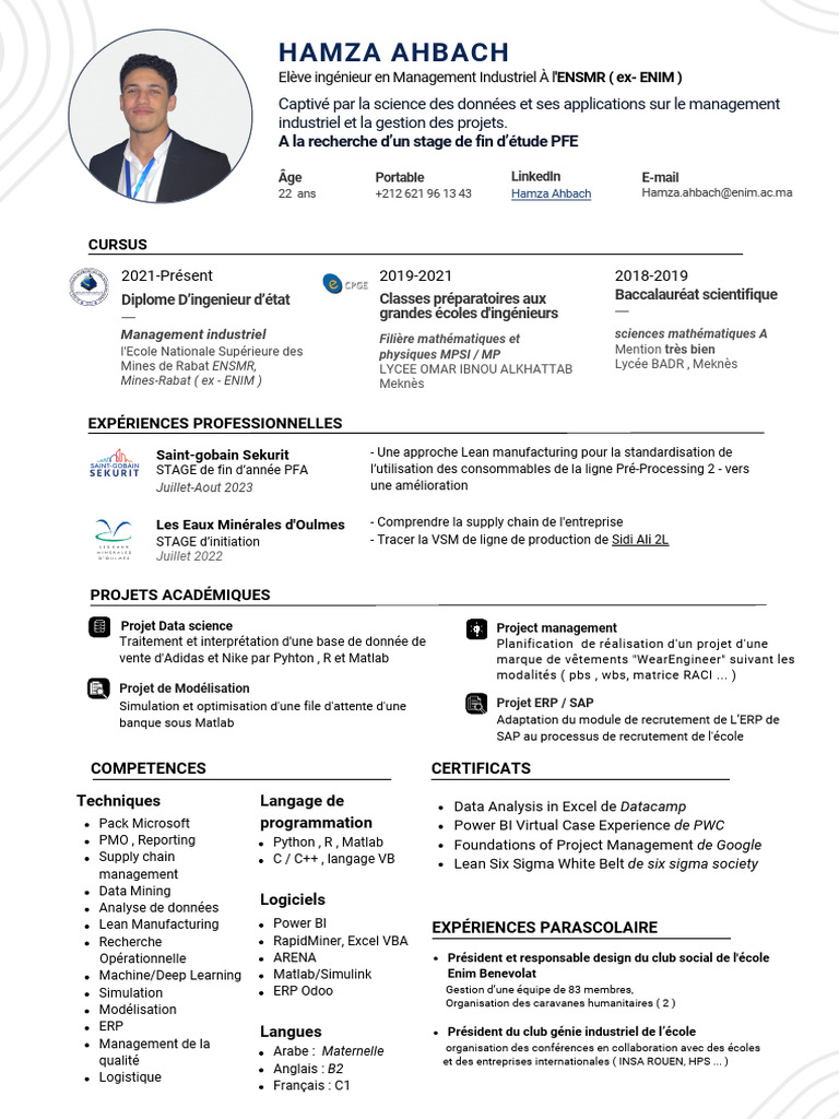 AHBACH Hamza Master CV | PDF | Six Sigma | Informatique
