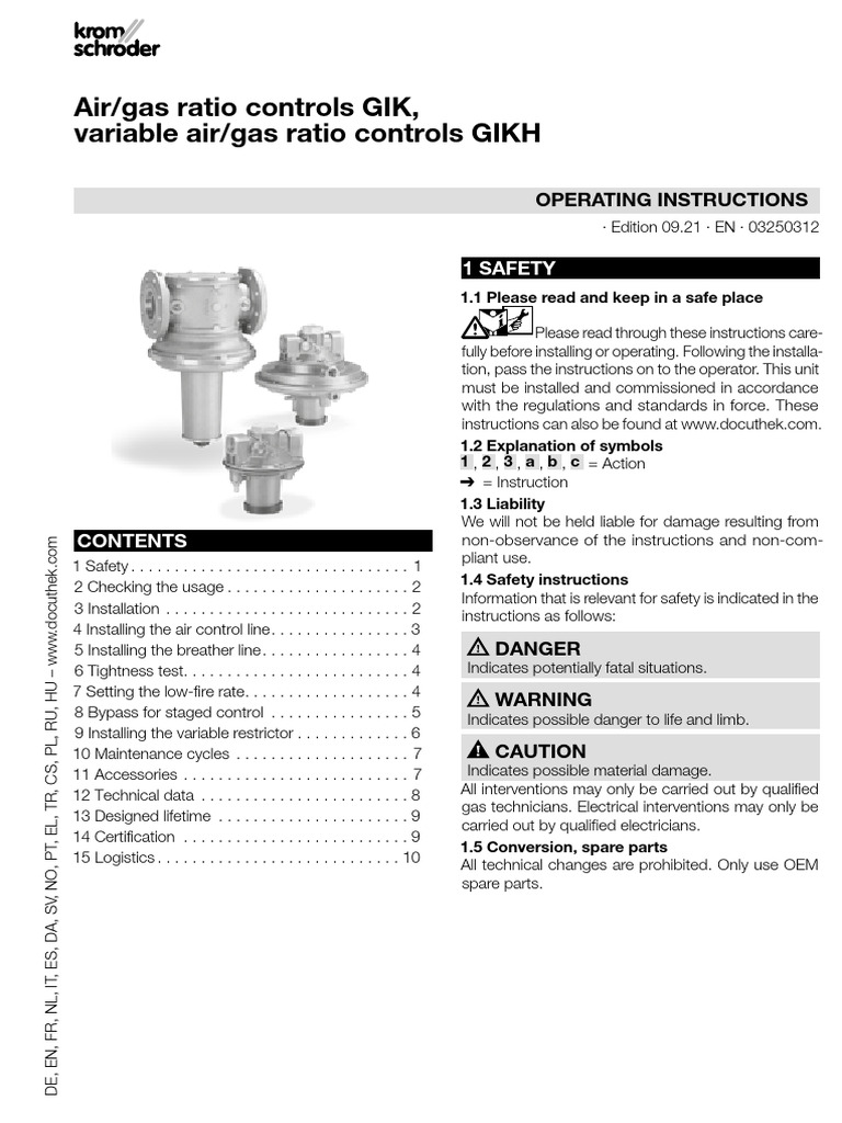 Data Sheet Krom Schroder - GIK Gas Regulator | PDF | Valve | Pressure