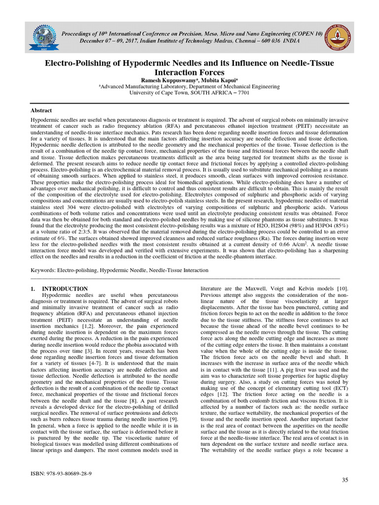 Electro Polishing of Hypodermic Needles and Its Influence On Needle ...