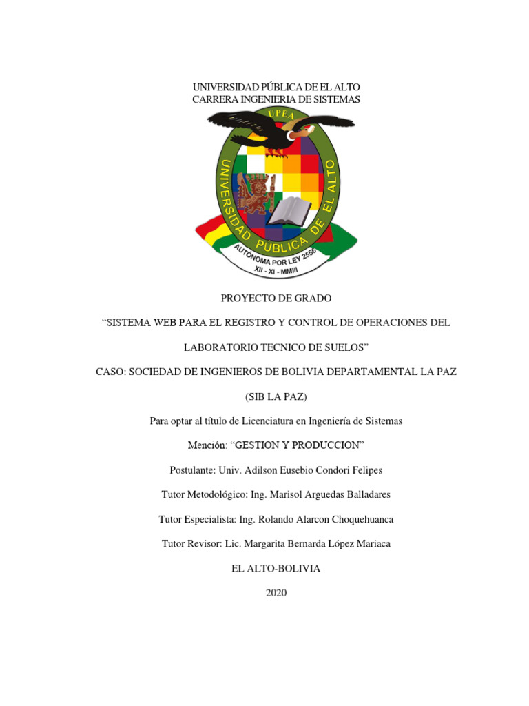 P.d.g-Adilson Proyecto de Grado Final Upea | PDF | Lenguaje de modelado unificado | Mi sql