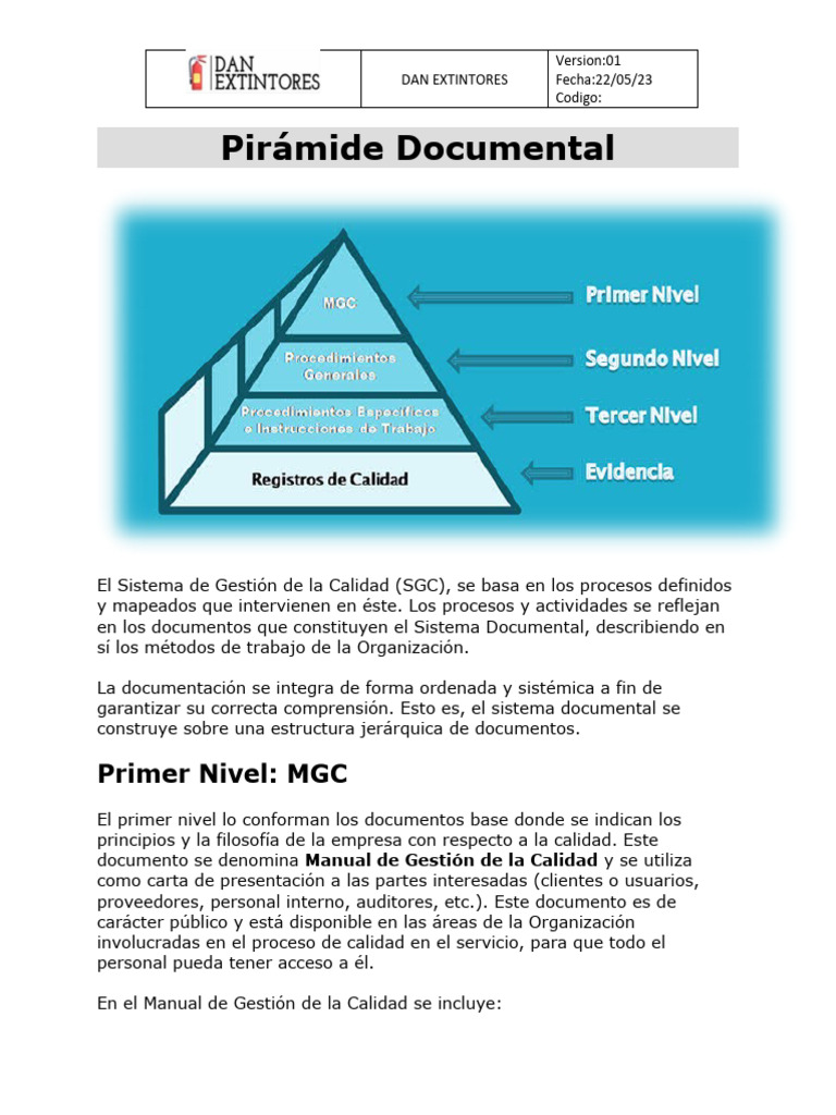 1 Piramide Documental Calidad | PDF | Sistema de manejo de calidad | Gestión de la calidad