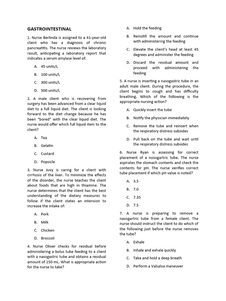 Nursing Care for GI Conditions | PDF | Stomach | Surgery