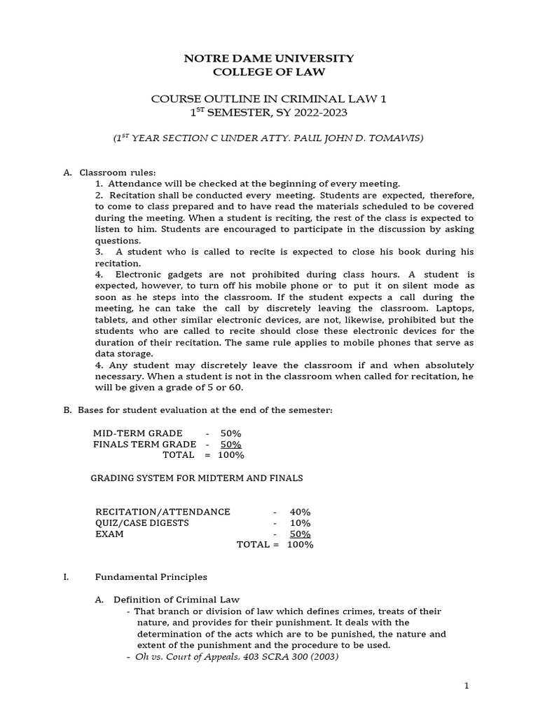 Criminal Law Syllabus | PDF | Justice | Crime & Violence