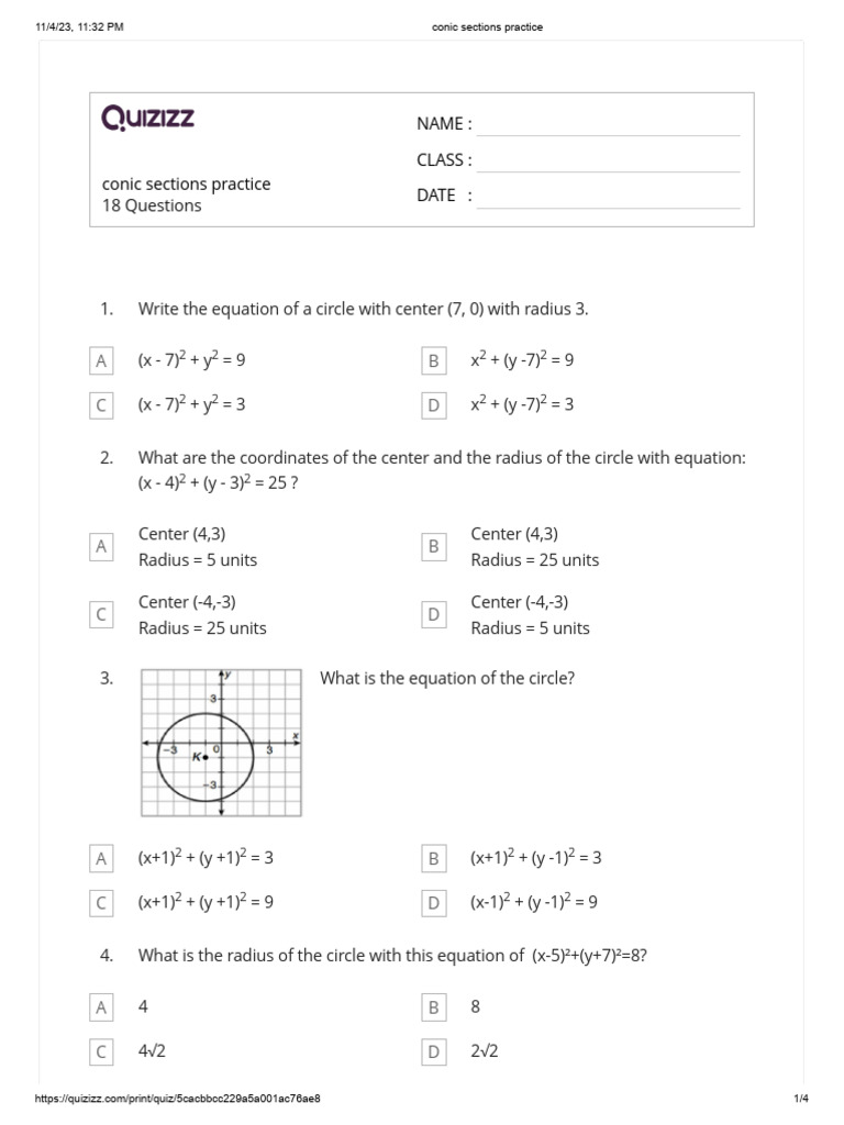 Conic Sections Practice | PDF | Ellipse | Elementary Geometry