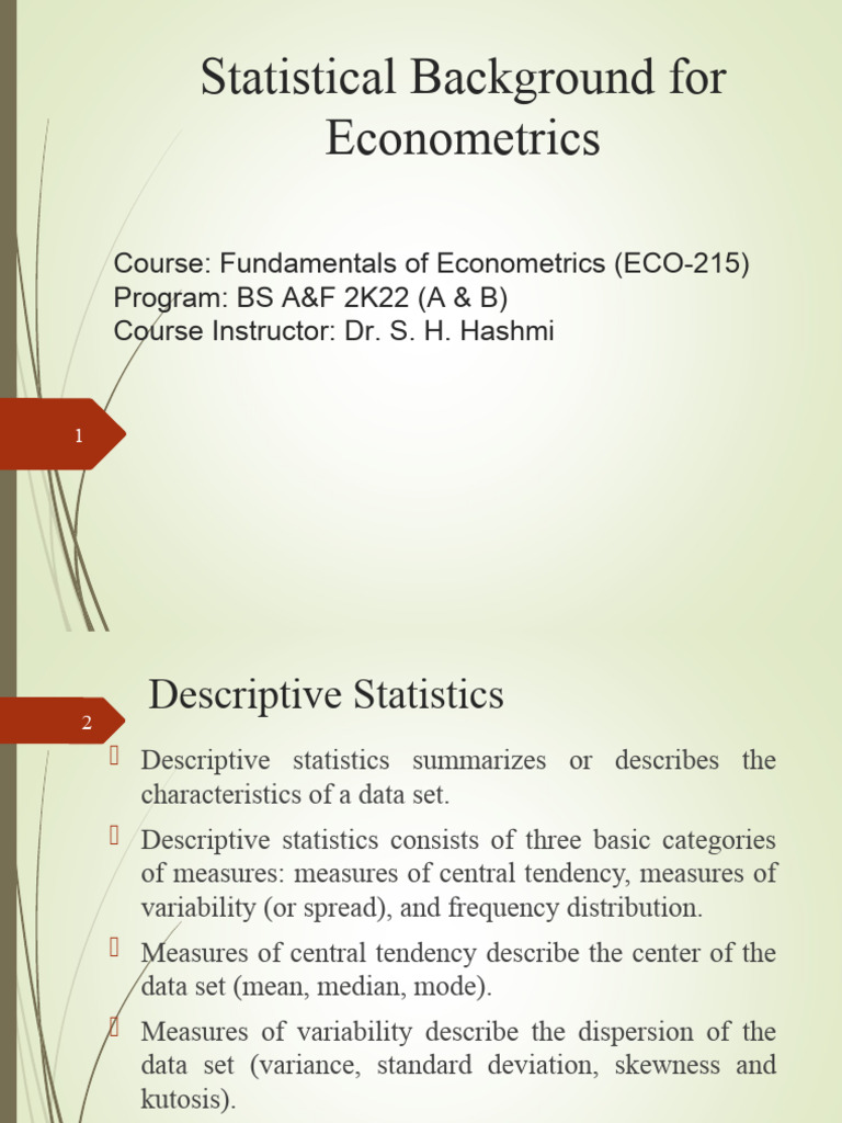 Chap 02 Statisitcal Background For Econometrics | PDF | Probability Distribution | Regression ...