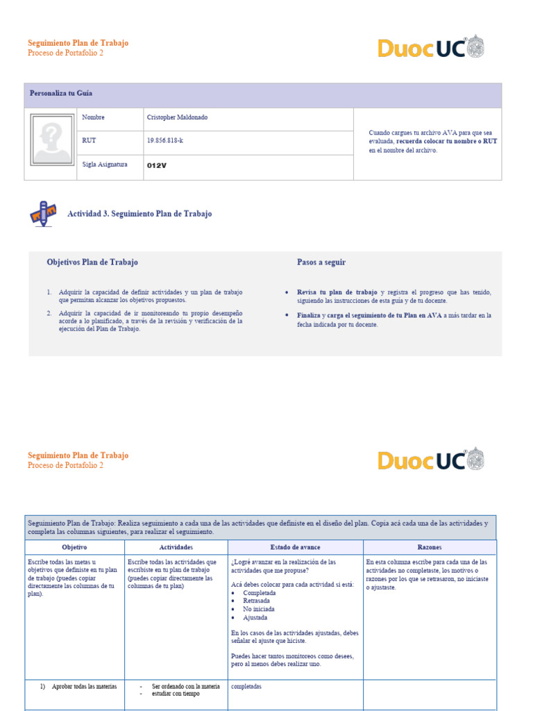 Seguimiento Plan de Trabajo - APP2 | PDF