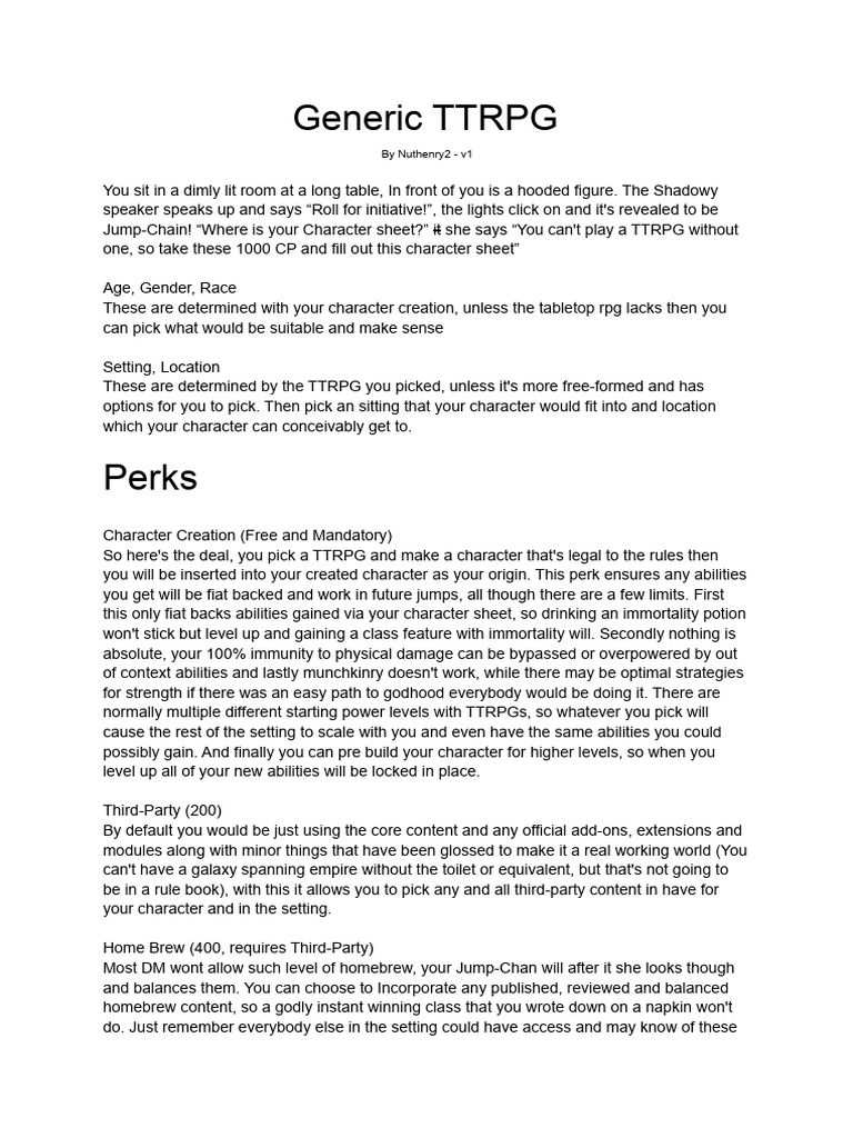 Generic TTRPG v1 | PDF | Tabletop Role Playing Game | Dungeons & Dragons
