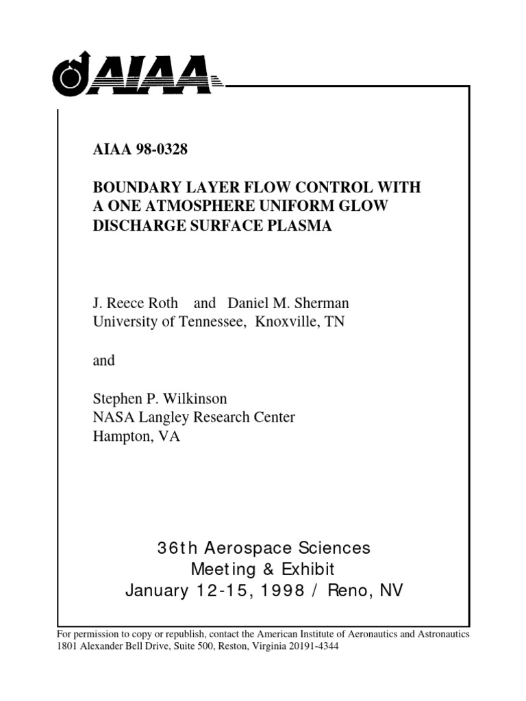 NASA Aiaa 98 0328 | PDF | Plasma (Physics) | Boundary Layer