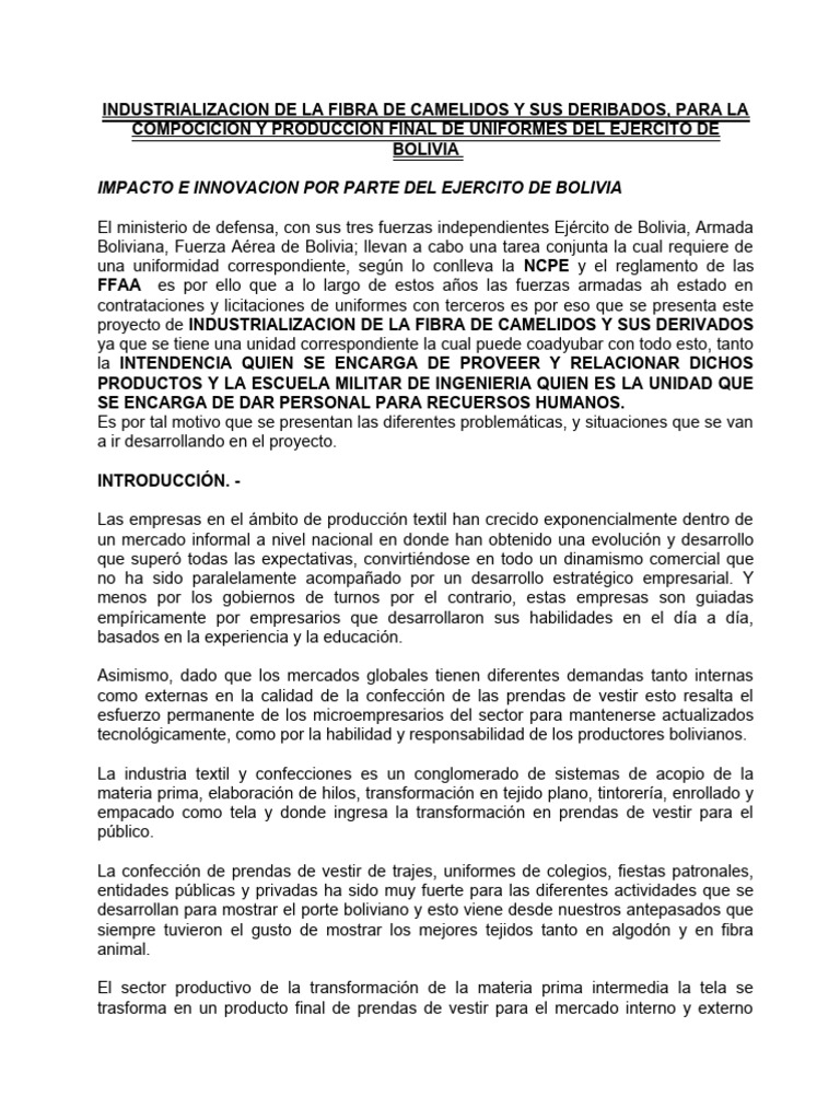 Proyecto Textil FFAA | PDF | Industria textil | Bolivia