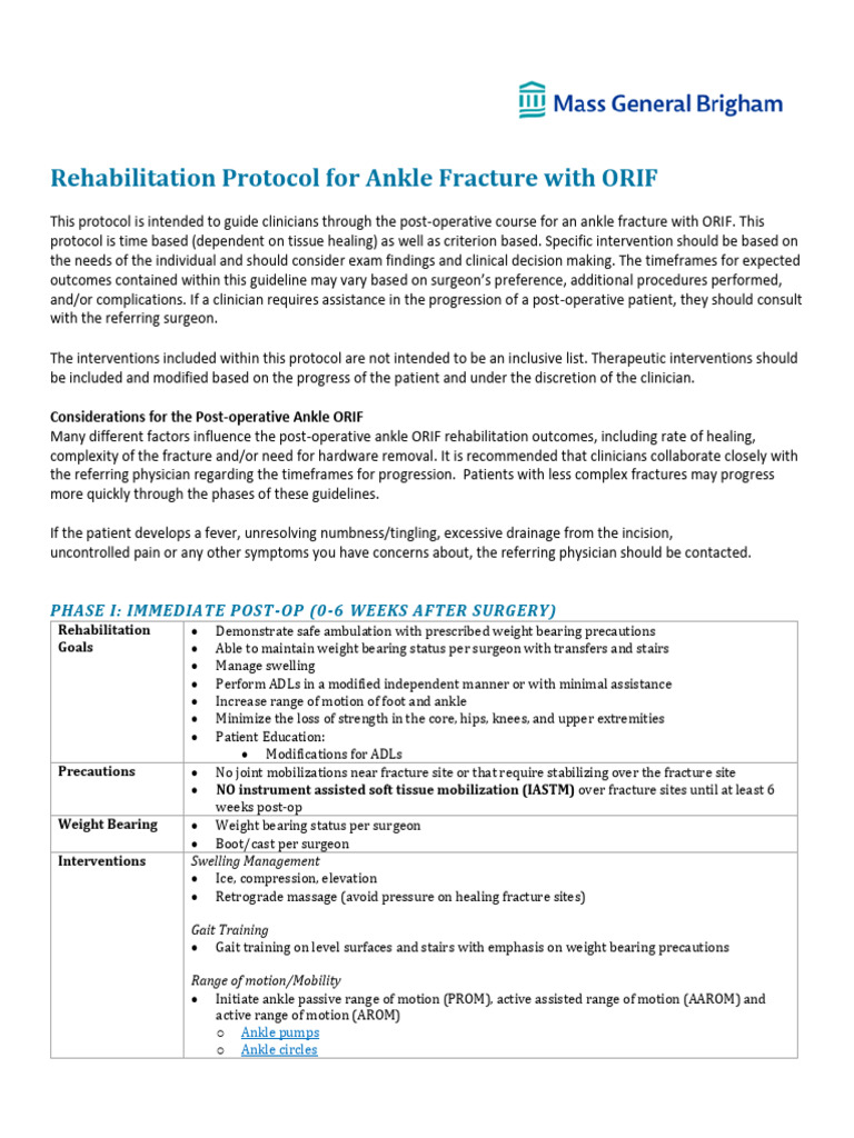 Rehabilitation Protocol For Ankle Fracture With Orif | PDF | Surgery | Anatomical Terms Of Motion