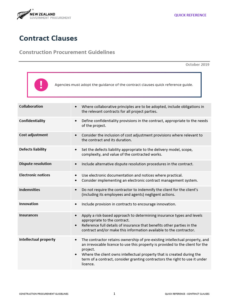 Contract Clauses Construction Procurement | PDF | Procurement | Indemnity
