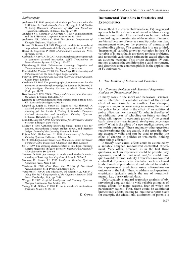 Instrumental Variables in Economics and Statistics | PDF | Endogeneity (Econometrics ...
