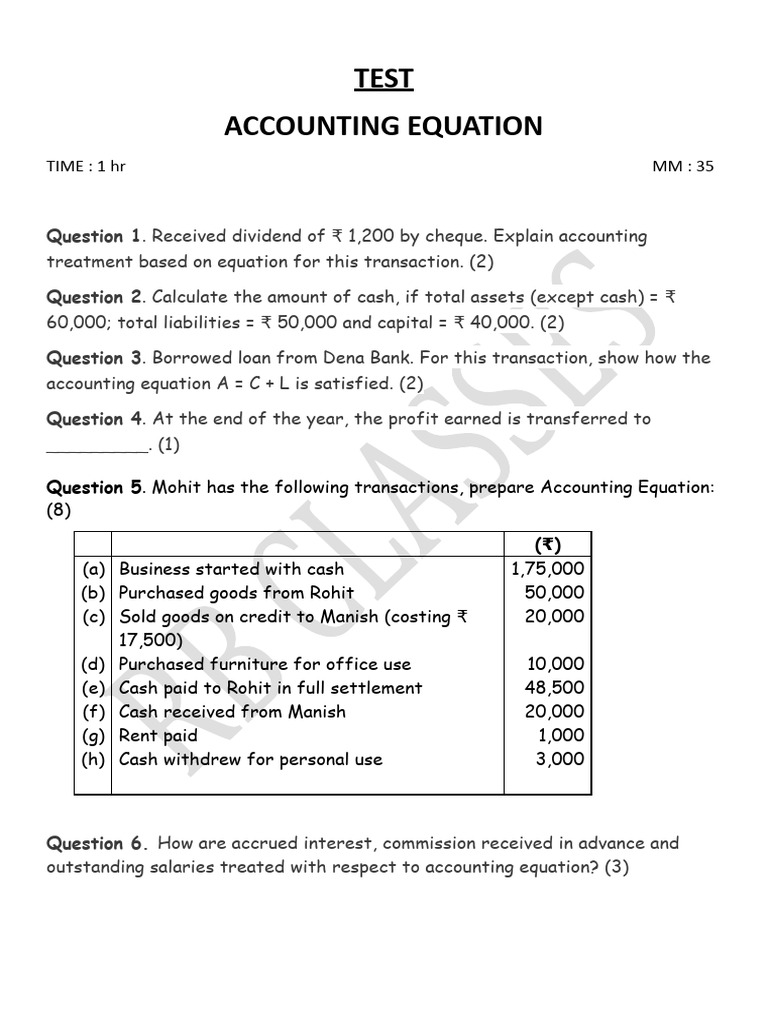Accounting Eqn Test | PDF | Financial Transaction | Cash