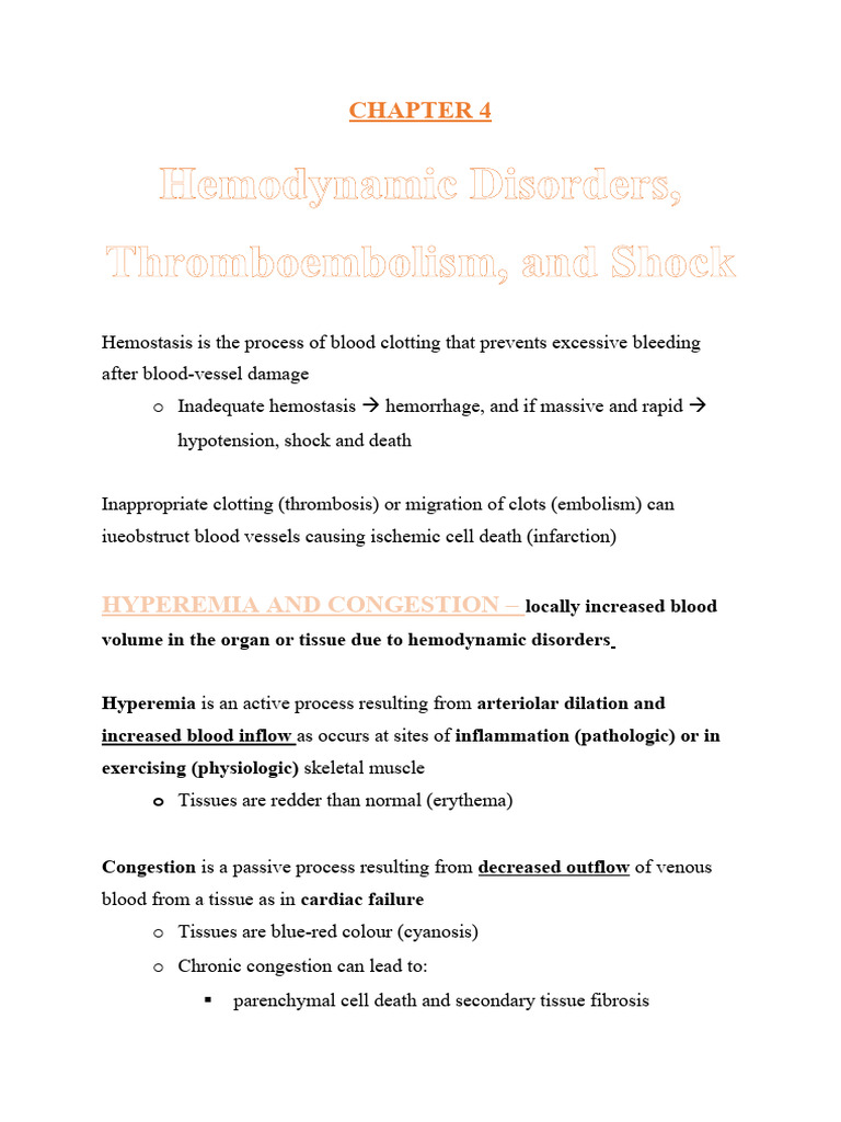 CHP 4 Hemodynamics | PDF | Platelet | Coagulation