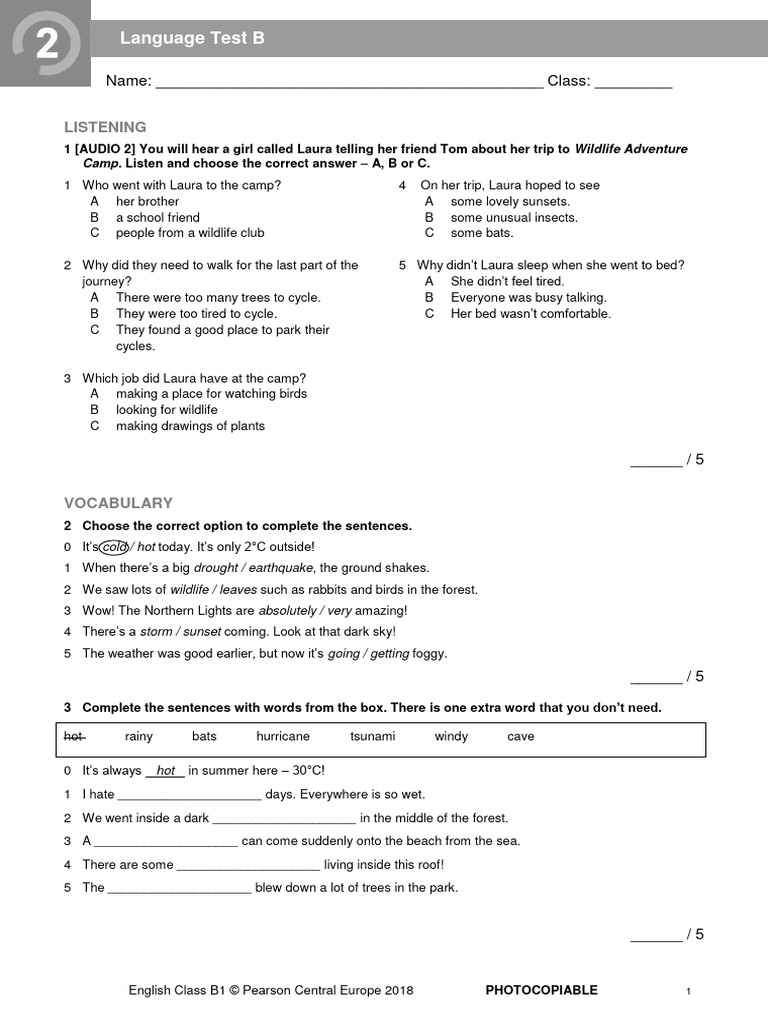 ECB1 Tests Language Test 2B New2018 | PDF | English Language