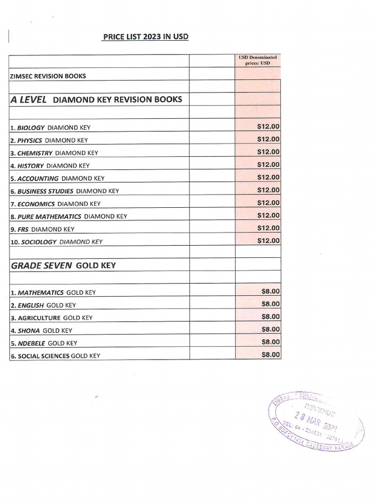 Zimsec Revision Books Price List | PDF