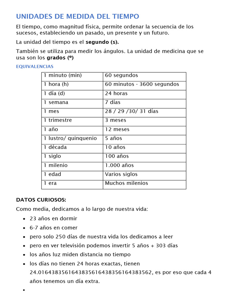 Unidades de Medida Del Tiempo | PDF | Ciencia y matemáticas