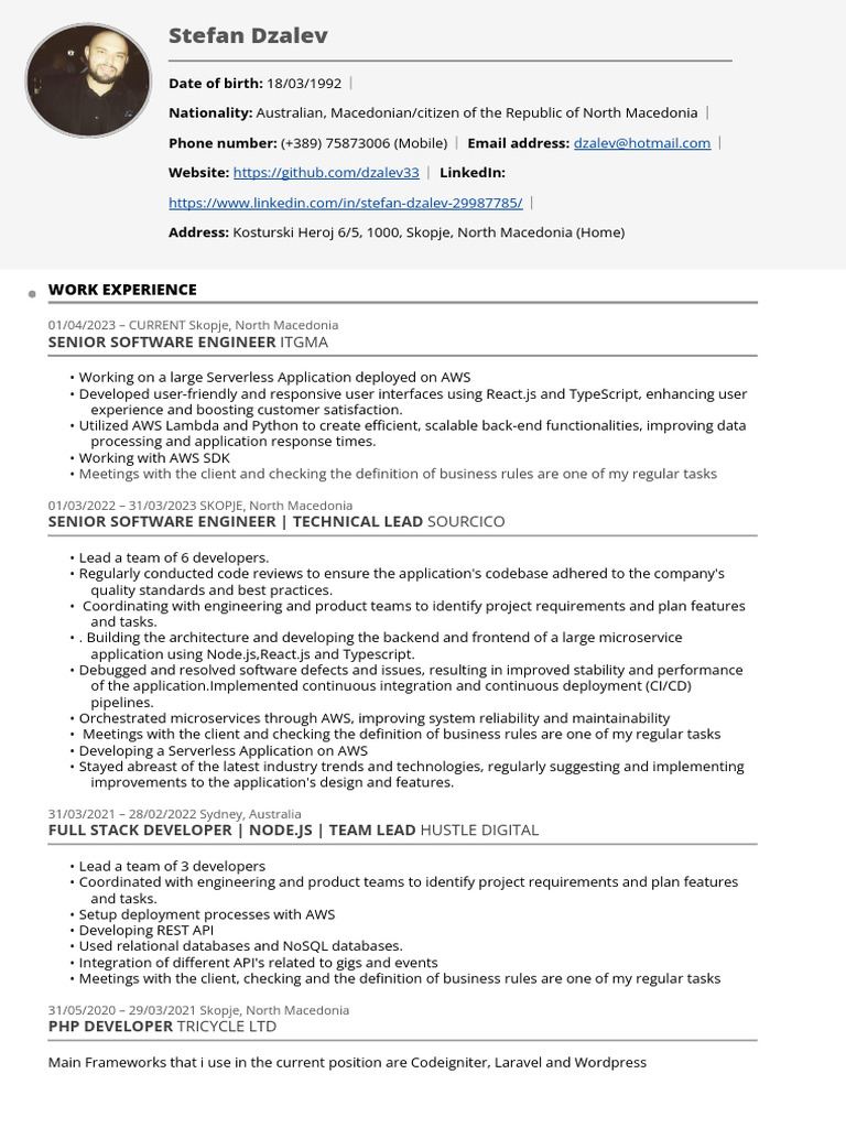 CV - Stefan Dzalev | PDF | Computer Science | Software Engineering
