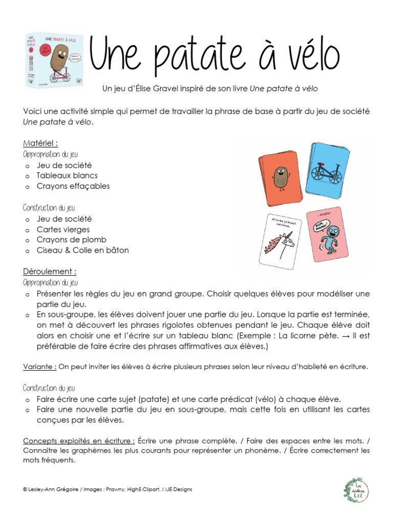 Jeu éducatif : Une patate à vélo | PDF