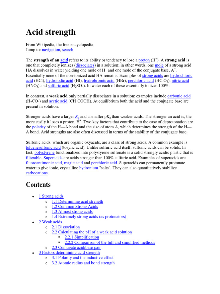 Acid Strength | PDF | Acid | Chemical Bond