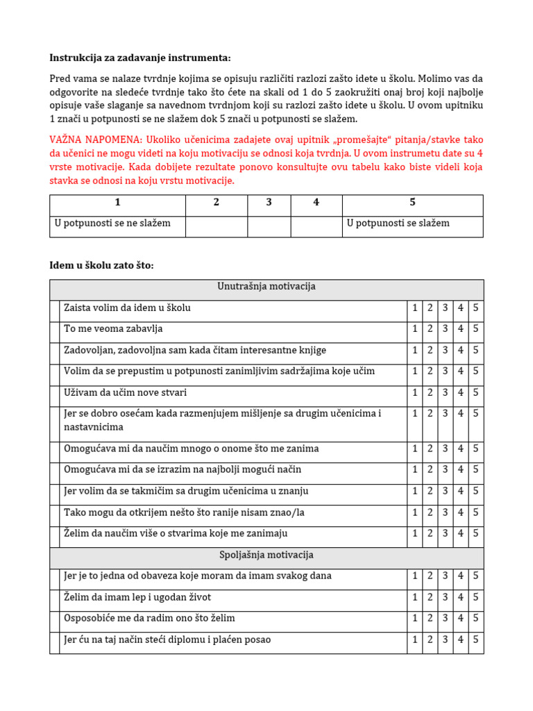 Procena akademske motivacije | PDF