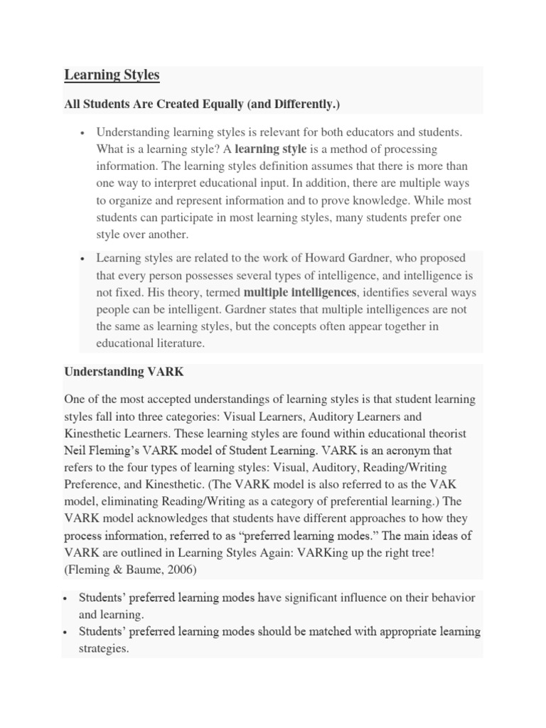 Learning Styles | PDF | Learning Styles | Learning