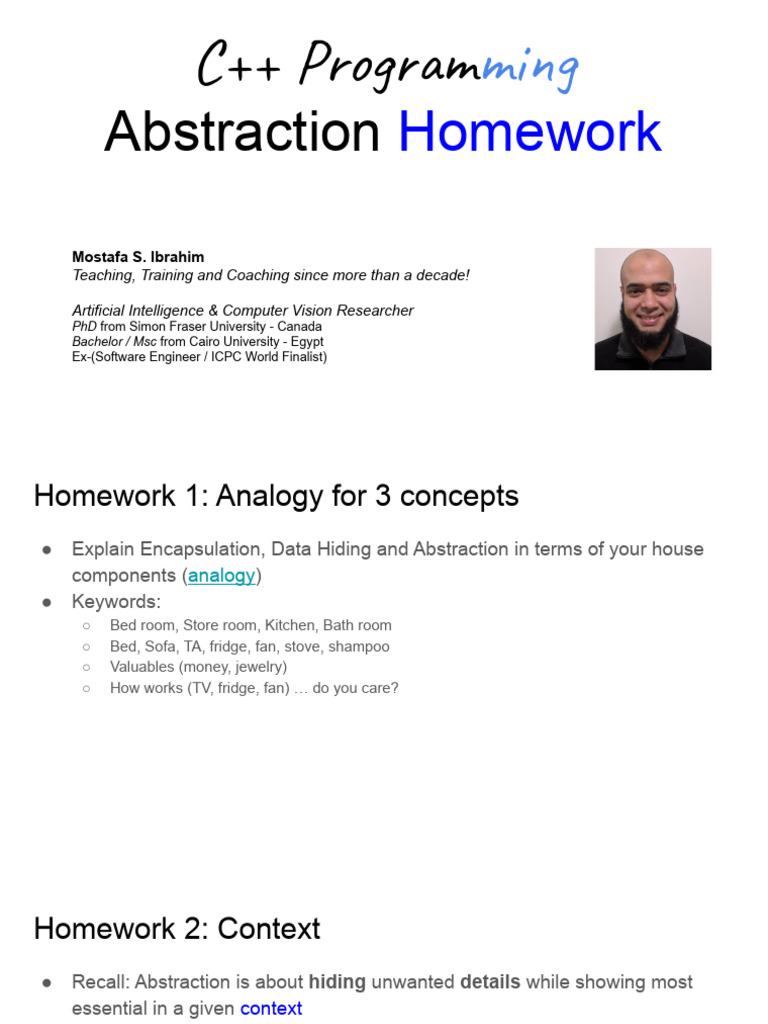 07 Abstraction Homework Pdf Class Computer Programming Abstraction Computer Science 