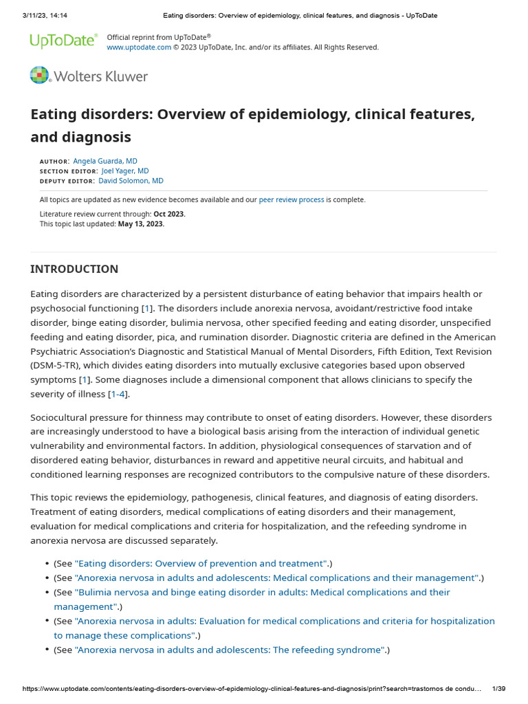 Eating Disorders - Overview of Epidemiology, Clinical Features, and ...