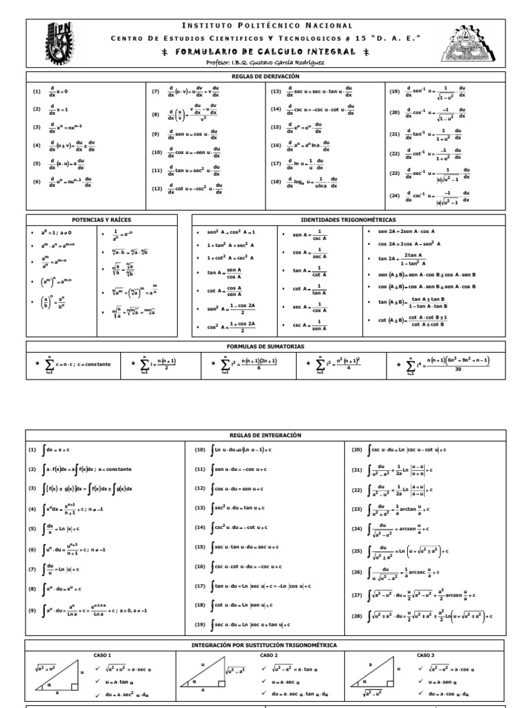 Formulario Cálculo Integral (1) | PDF
