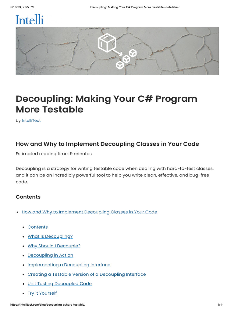 Decoupling - Making Your C# Program More Testable - IntelliTect | PDF ... Decoupling - Making Your C# Program More Testable - IntelliTect | PDF ...