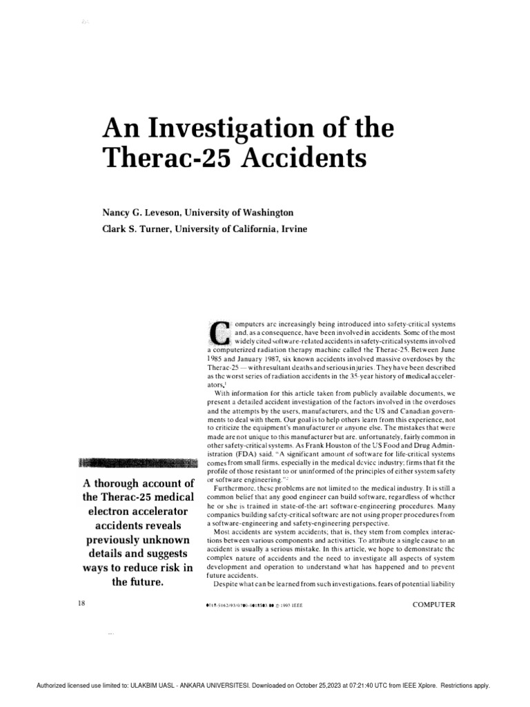 An Investigation of The Therac-25 Accidents | PDF | Radiation Therapy ...