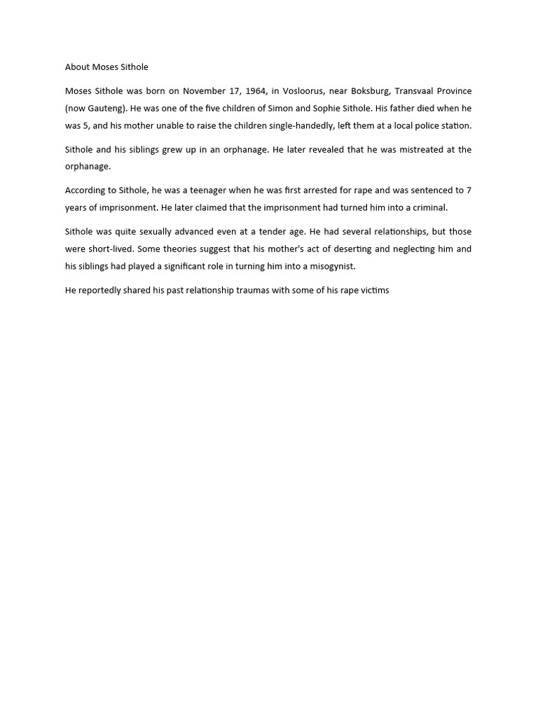 About Moses Sithole | PDF | Politics | Mystery, Thriller & Crime Fiction