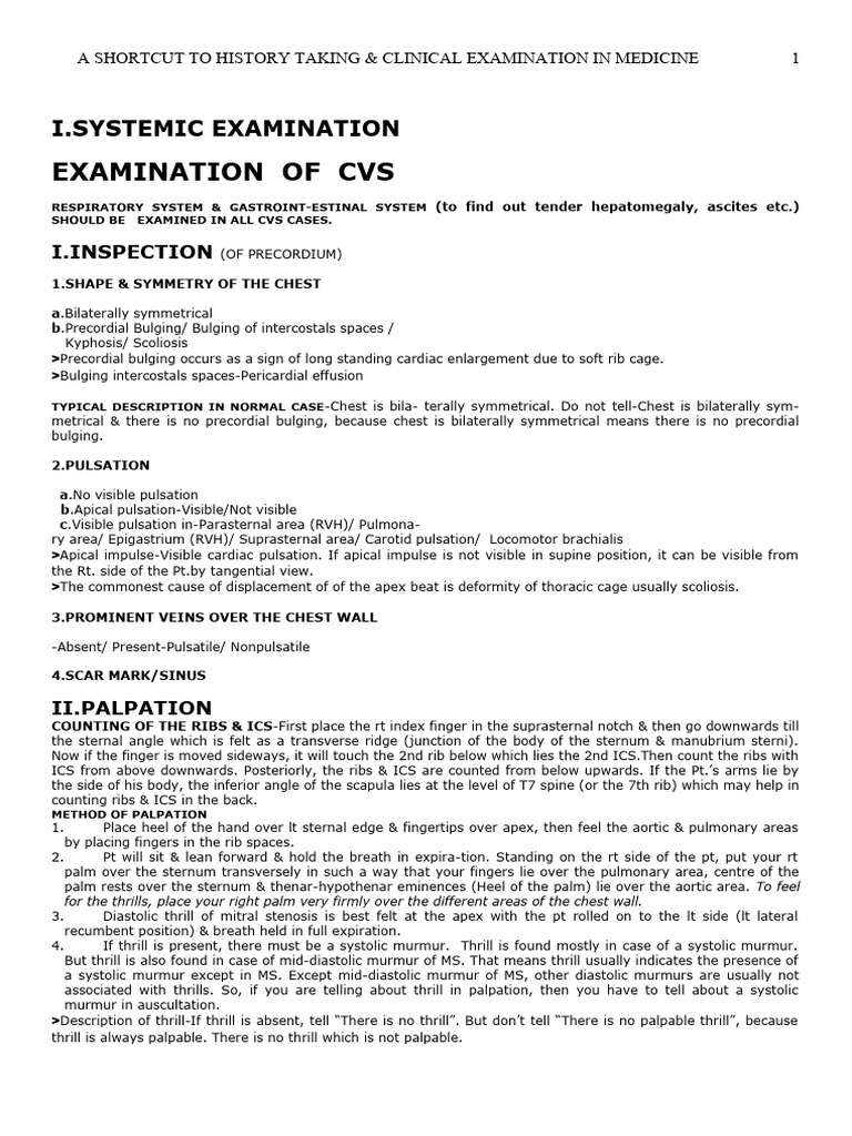 Examination of Cvs | PDF | Cardiovascular System | Angiology