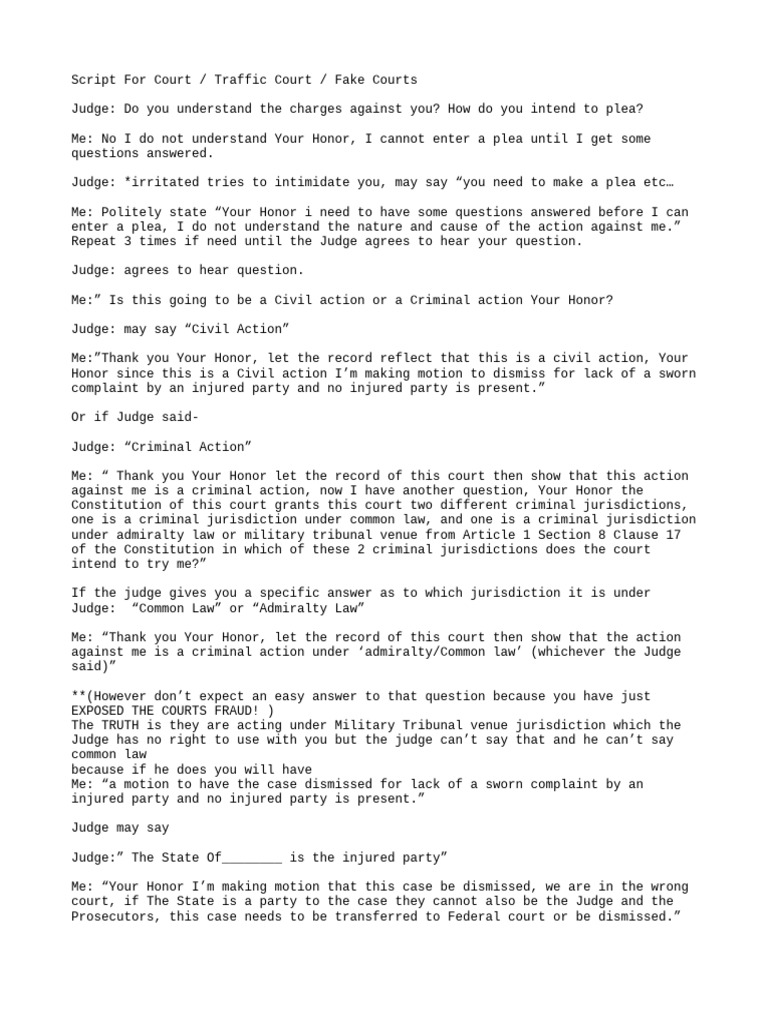 Court Script for Traffic Defense | PDF | Jurisdiction | Contempt Of Court