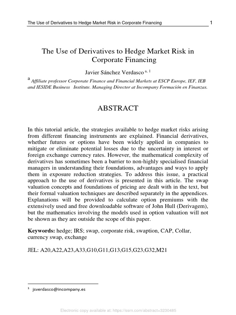 The Use of Derivatives To Hedge Market Risk in Corpotare Financing ...