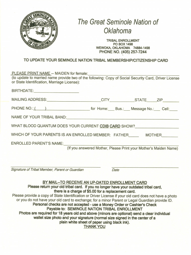 Seminole ID Application | PDF