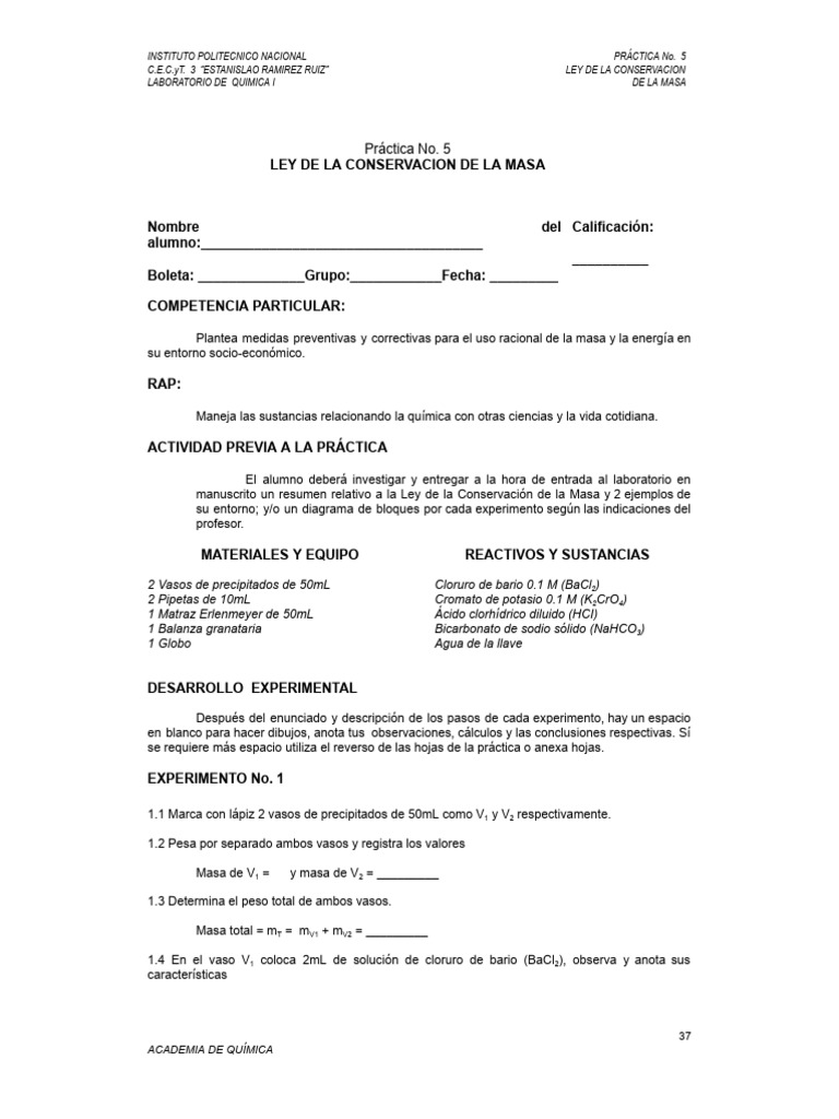 p5. Ley de La Conservacion de La Masa | PDF | Precipitación (Química ...