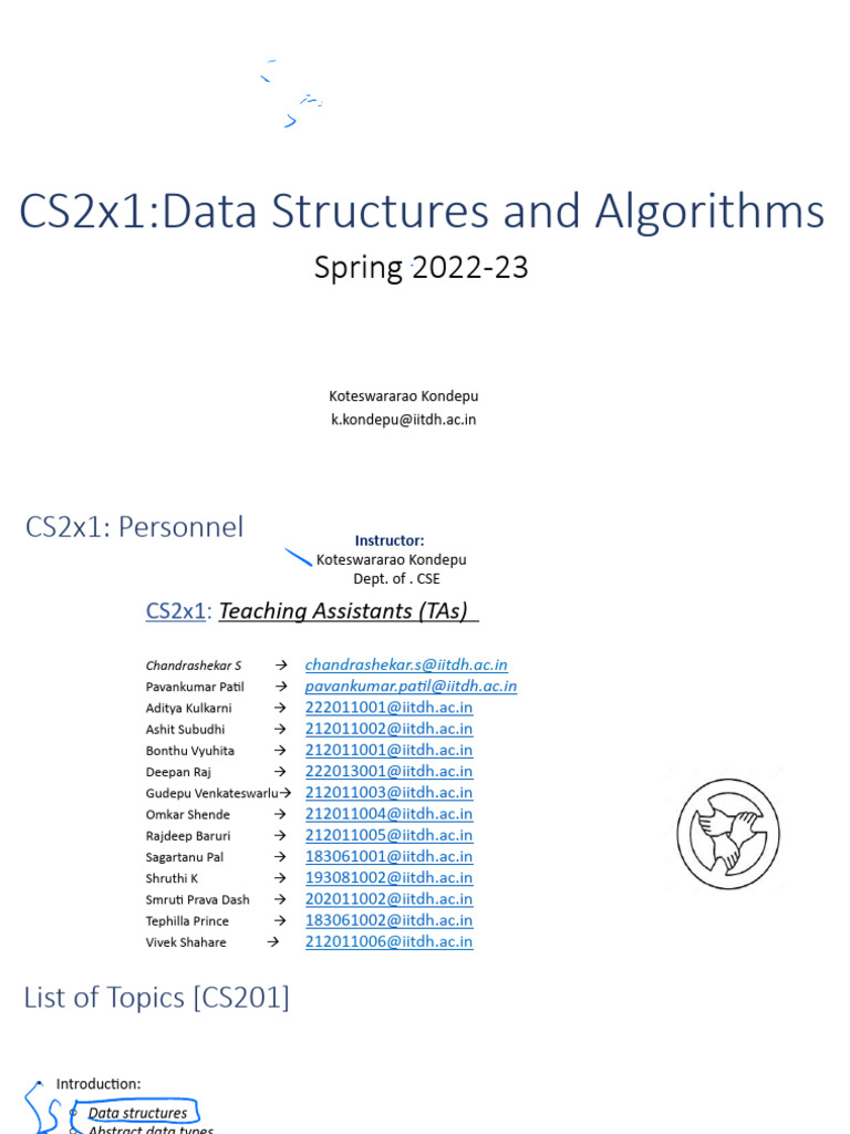 CS2x1 DSA Spring 2023 L0 | PDF | Graph Theory | Computer Science