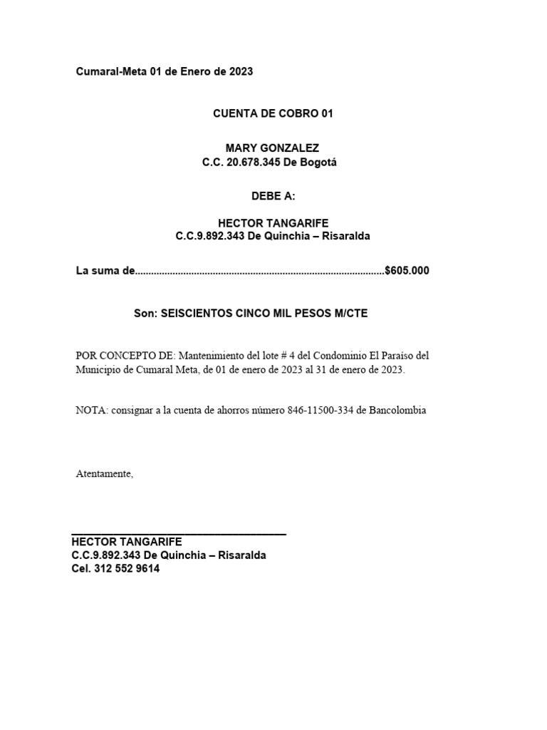 Cuenta de Cobro 2 | PDF